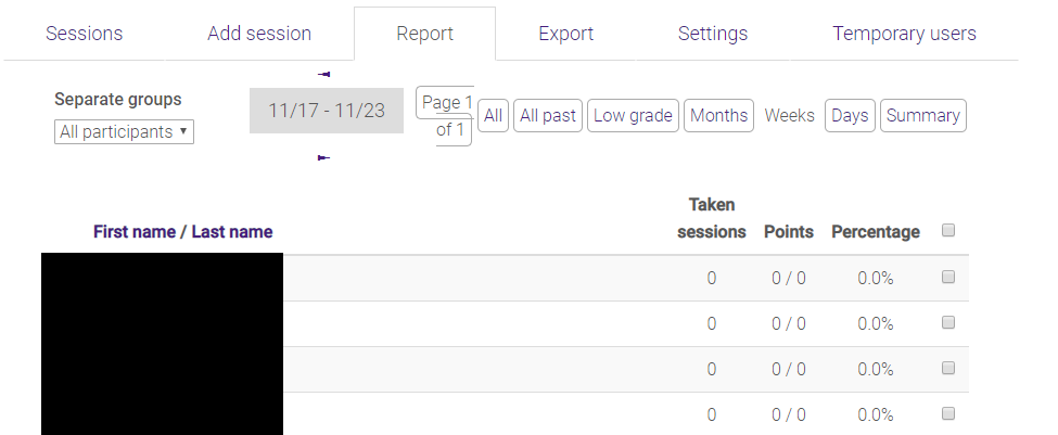 Moodle: Activities & Resources: View Attendance Report - GROK Knowledge Base